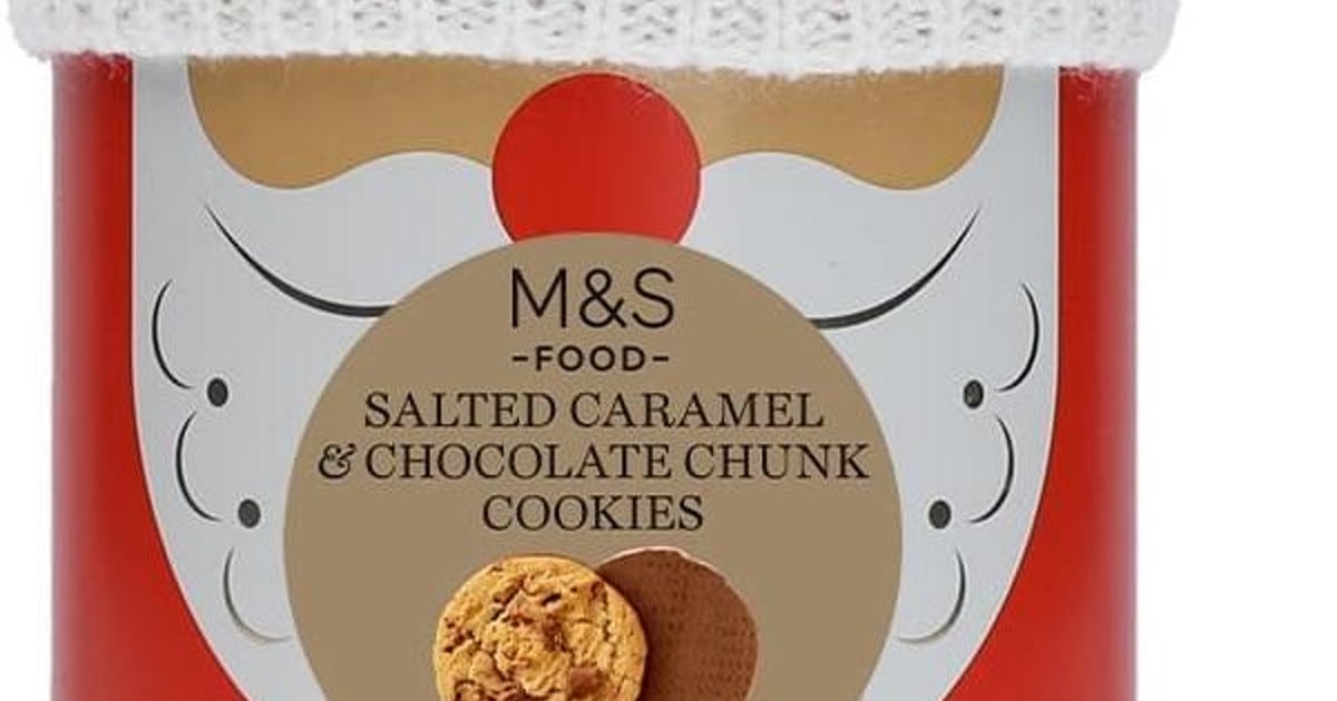 Marks & Spencer Salted Caramel & Chocolate Chunk Cookies Santa Tin